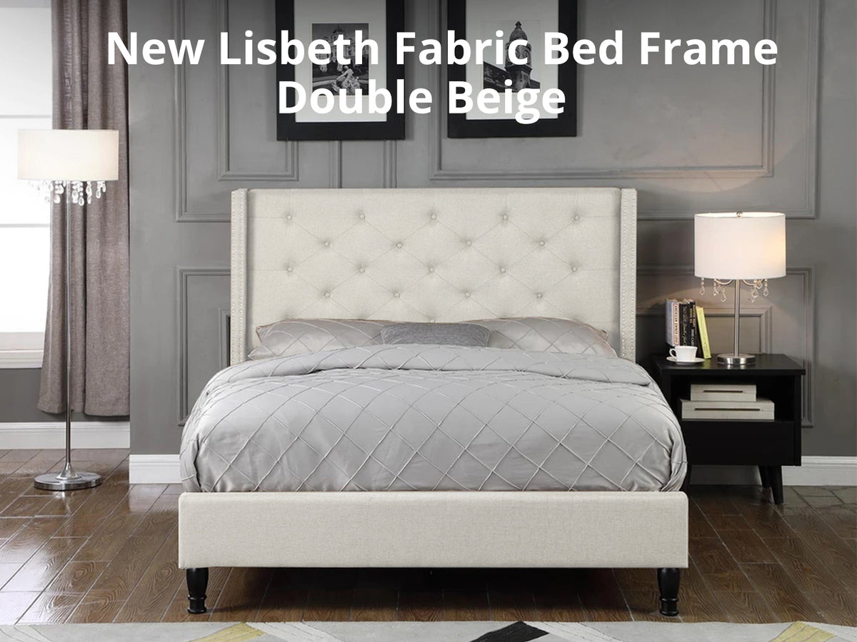 Lisbeth Fabric Double Bed Frame Beige TSB Living