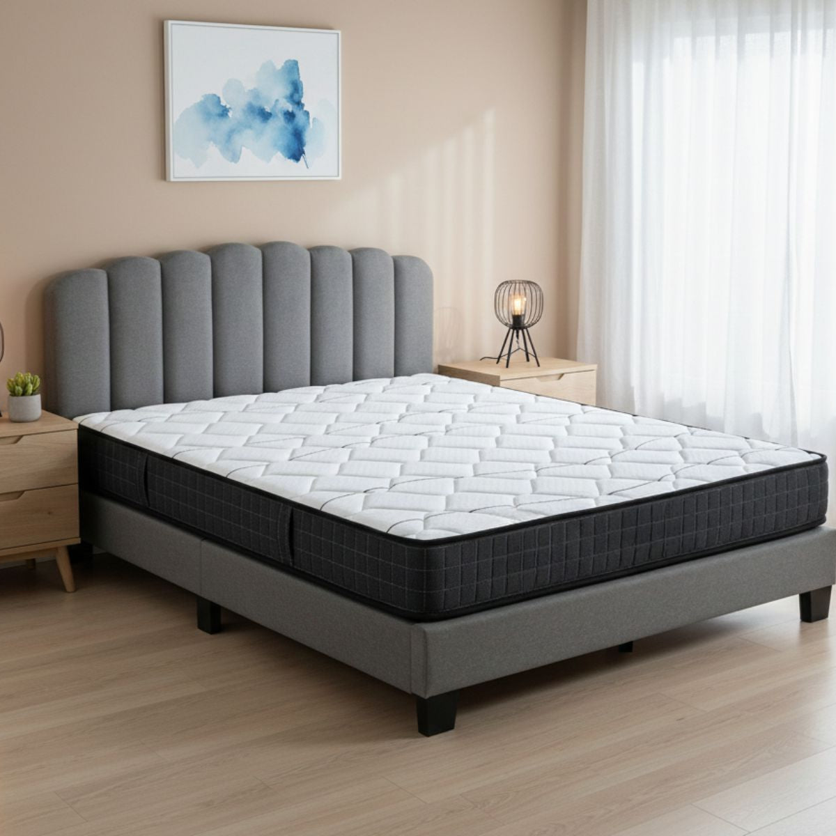 Innogen Bed Frame Grey & Xclusive Pocket Spring Mattress X20 - Queen ( –Afforable Home & Living ...