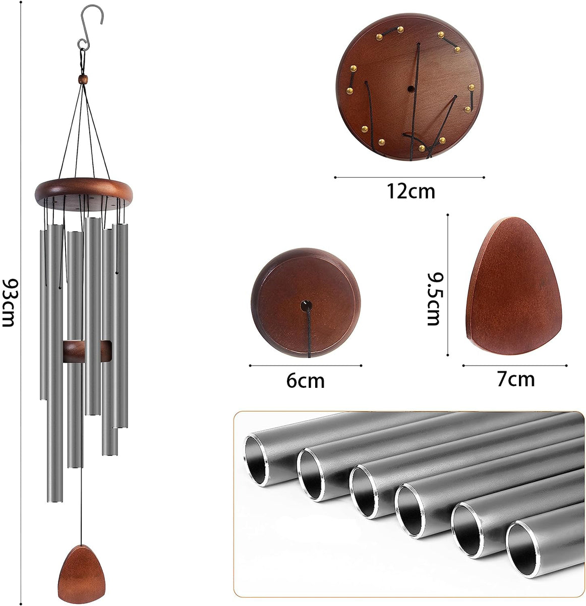 DS BS Large Aluminium Wind Chimes 93CM - Silver – TSB Living