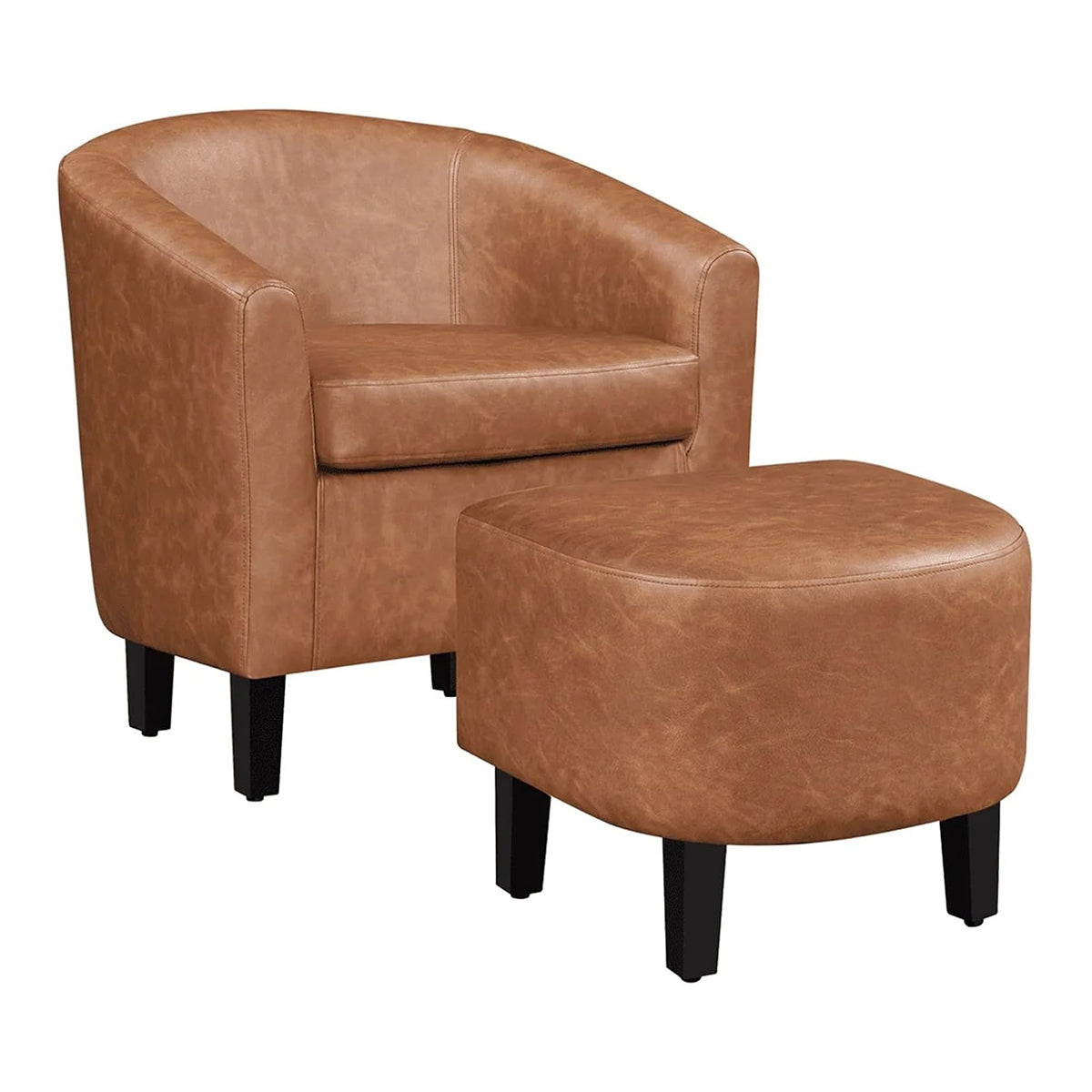 Oswin Tub Chair with Ottoman PU Brown –Affordable Home & Living | TSB ...