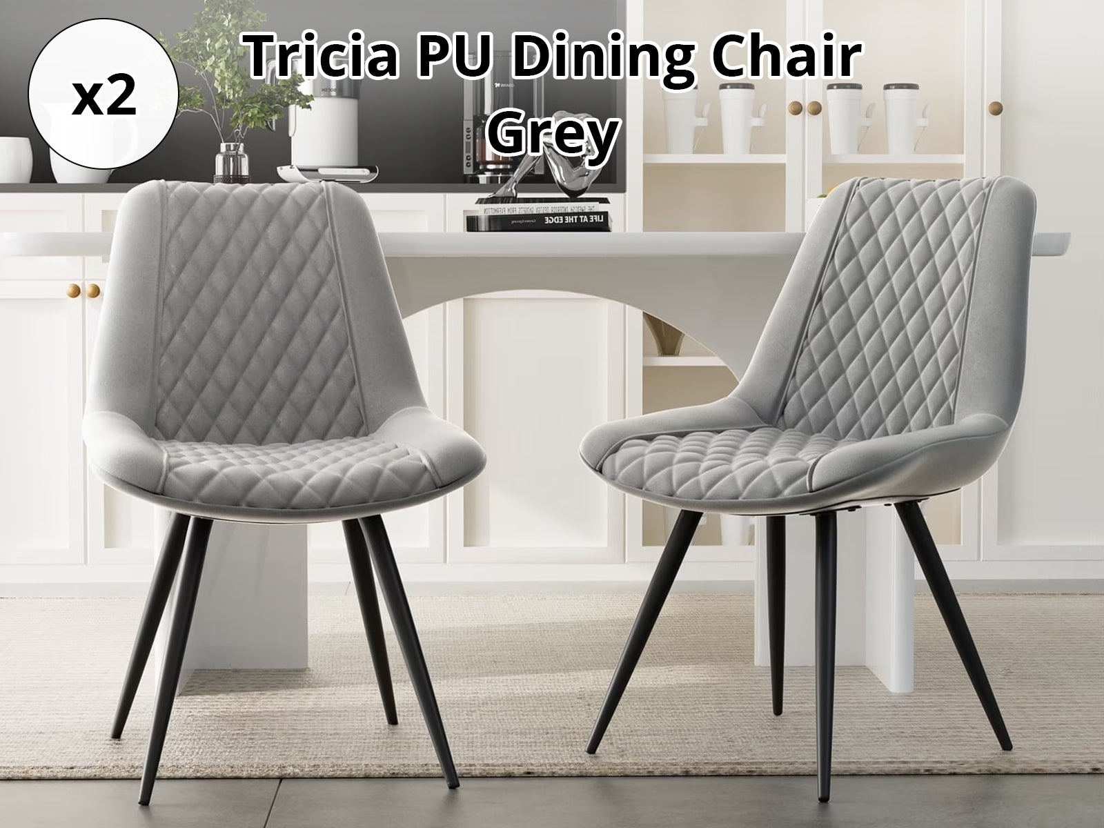 DS Tricia PU Dining Chair x2 Grey –Afforable Home & Living | TSB Living NZ