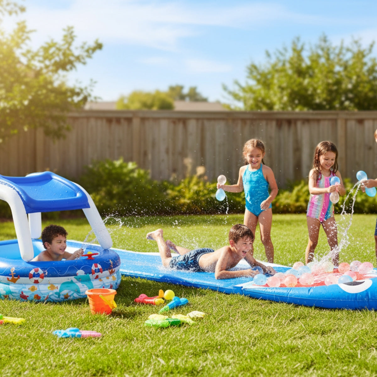 Bestway Family Pool with Canopy + ZURU Shark Slide –Affordable Home ...