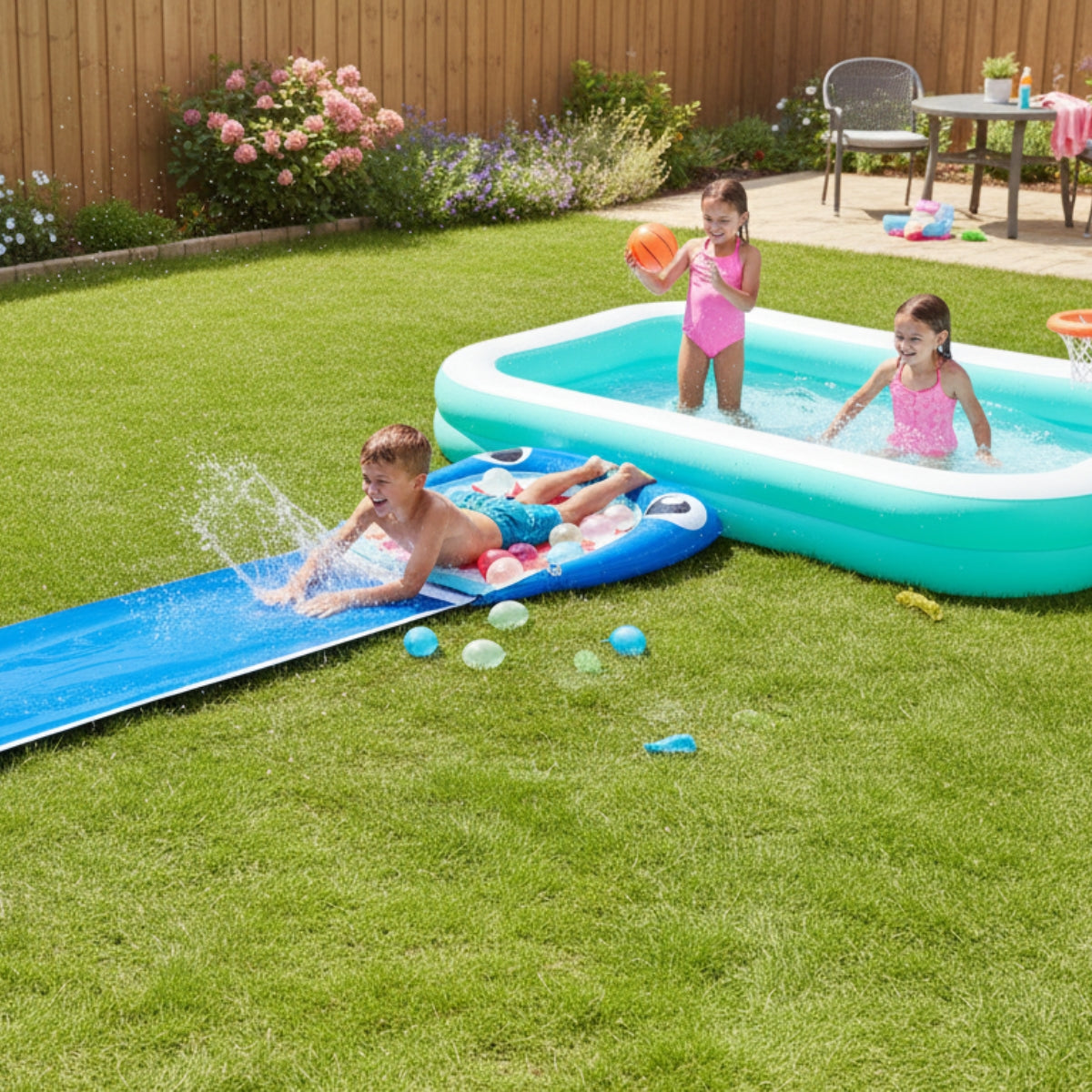 Bestway Dunk n'Splash Family Pool + ZURU Shark Slide with 3-Pack Bunch ...