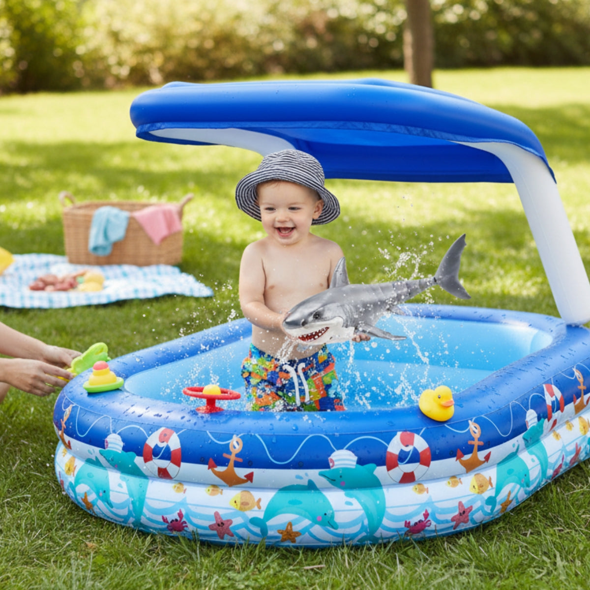 Bestway Family Pool with Canopy + ZURU Robo Alive Shark Attack ...