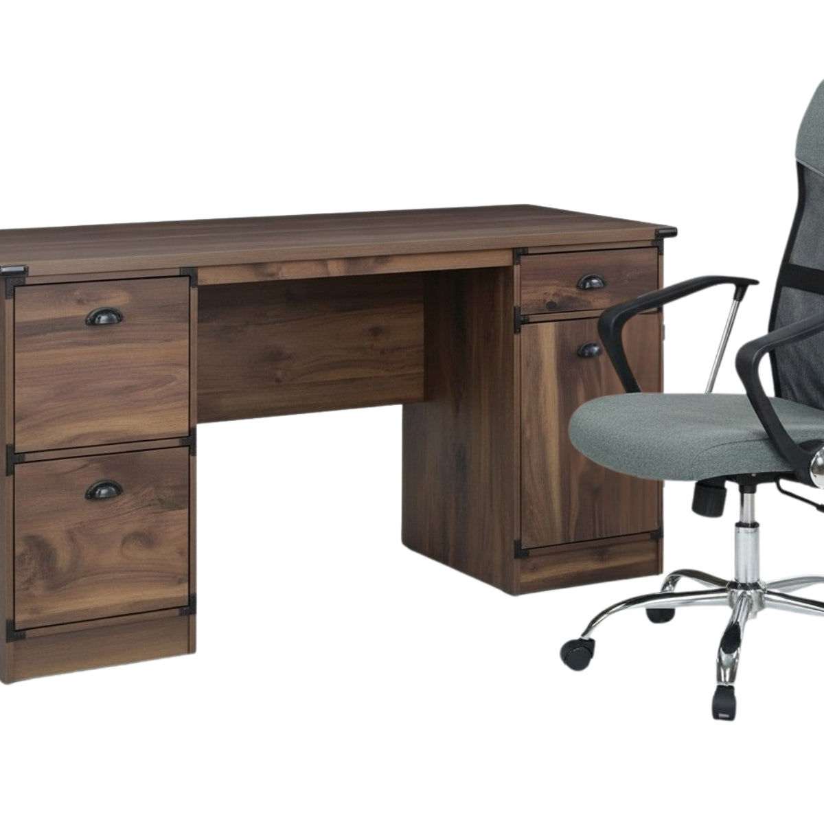 Executive Desk Dark Walnut & Meshmallow Office Chair 001 grey (Combo ...