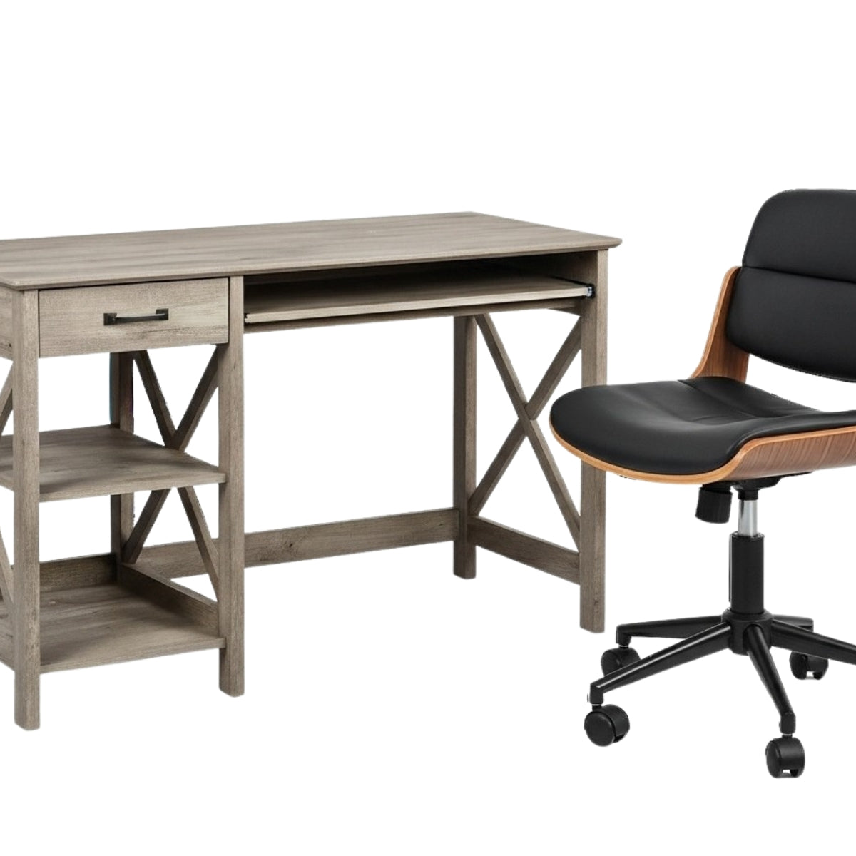 Writing Desk Rustic Oak & Rocket Wooden Executive Office Chair (Combo ...