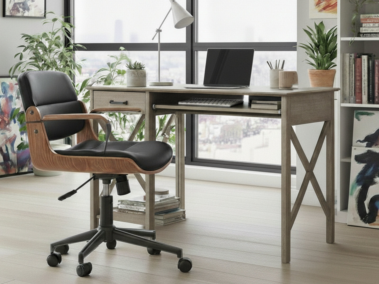 Writing Desk Rustic Oak & Rocket Wooden Executive Office Chair (Combo ...