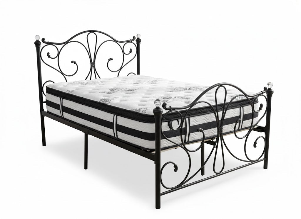 Elizabeth Bed Frame Black & Euro Top Mattress K34 - Double –Affordable ...