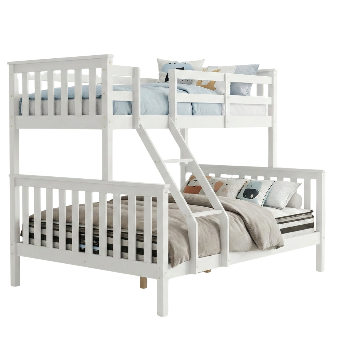 New Chico Triple Bunk Bed - White + Bon10 Single & Bon 21 Double Mattr ...