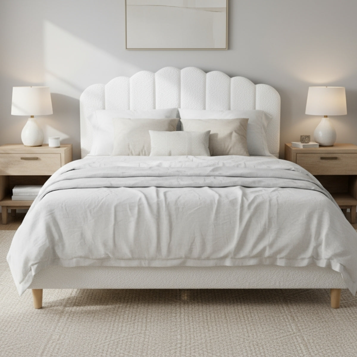 Shelley Boucle Queen Bed Frame | White Bouclé Bed | TSB Living NZ