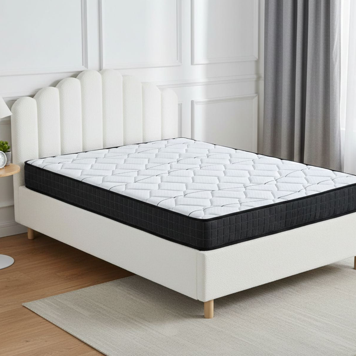 Shelley Boucle Bed Frame & Xclusive Pocket Spring Mattress X20 - Queen ...