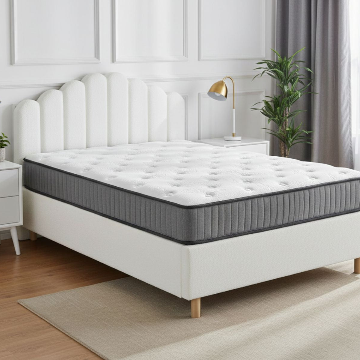 Shelley Boucle Bed Frame & FIRM23 Mattress - Queen (Combo) –Afforable ...