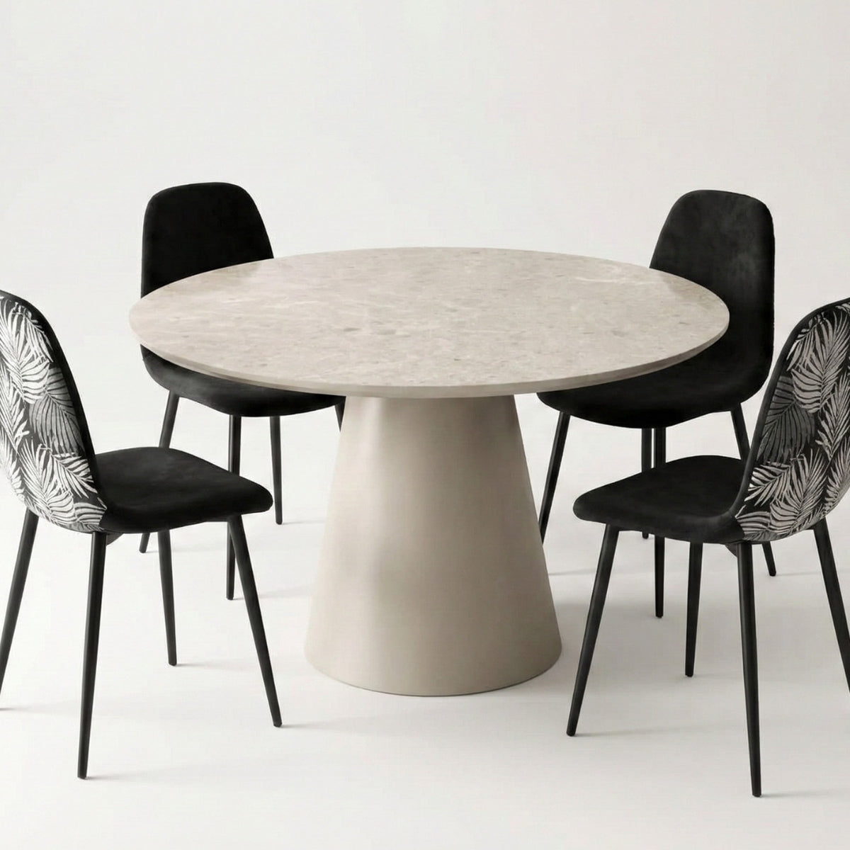 Kaila Round Dining Table - 120 cm & Axis Dining Chair with Fern Patter ...