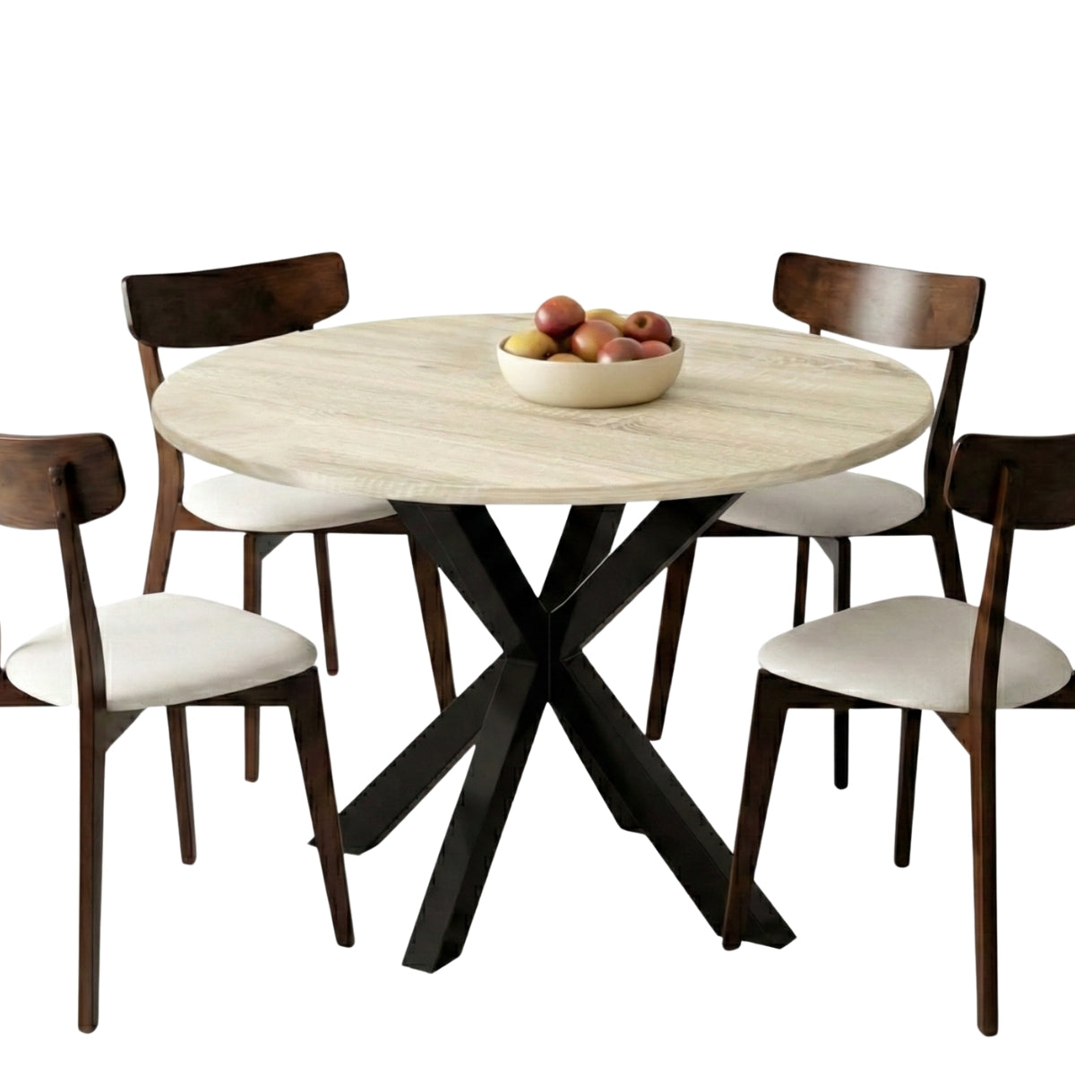 Elsie Round Dining Table - 110 cm & Iora Dining Chair Walnut - Set of ...