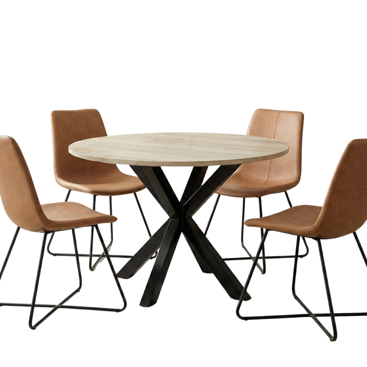 Elsie Round Dining Table - 110 cm & Walnut Bonded Leather Dining Chair ...