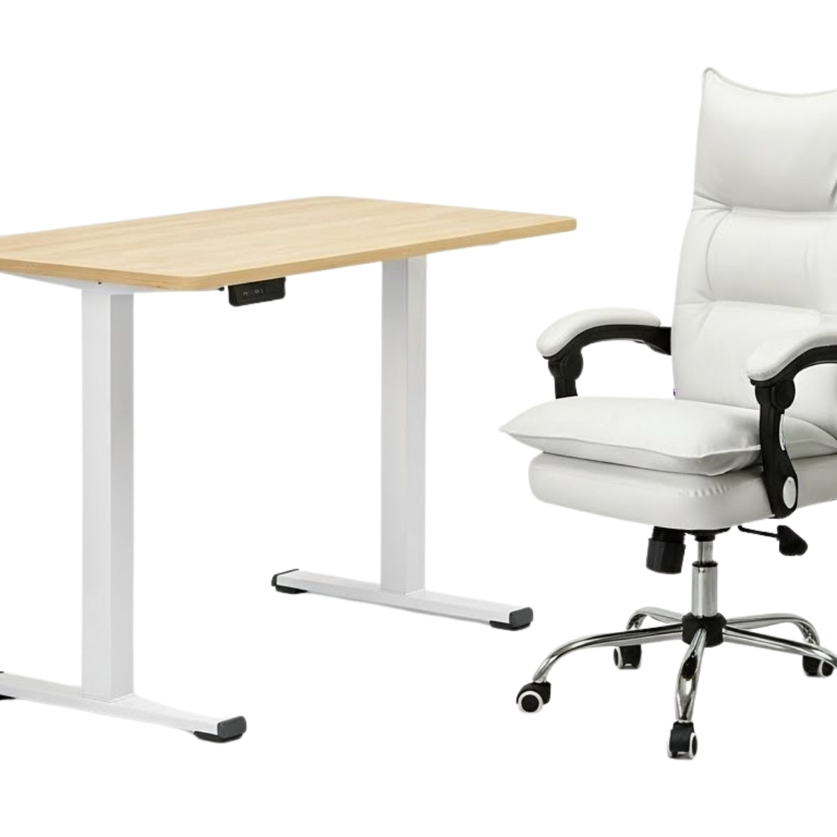 Height Adjustable Desk Set LK Oak & New Markus Office Chair with Footr ...