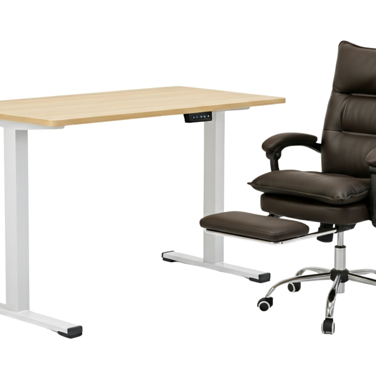Height Adjustable Desk Set LK Oak & New Markus Office Chair with Footr ...