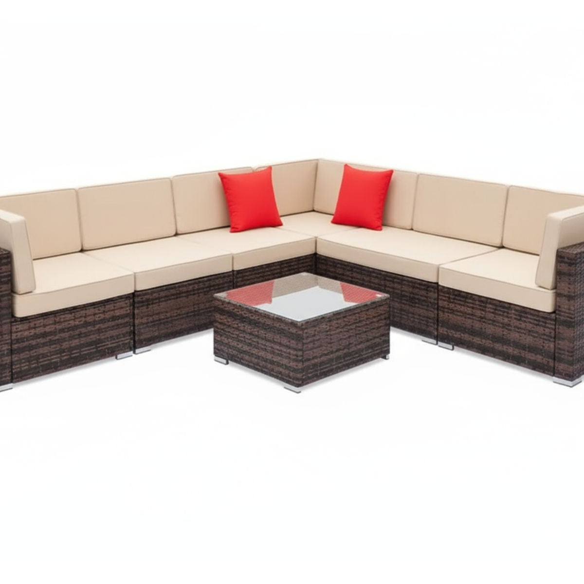 Caelan 7-Piece Outdoor Set-Brown+Beige | Outdoor Sofa | TSB Living NZ