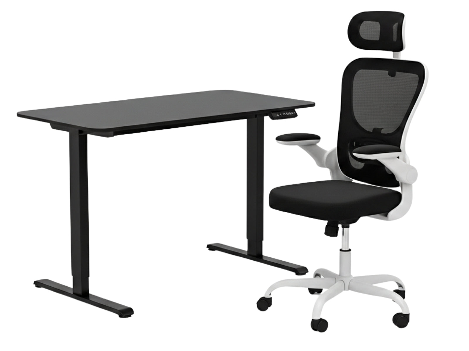 Height Adjustable Desk Set LK All Black & Molina Mesh Task Chair White ...