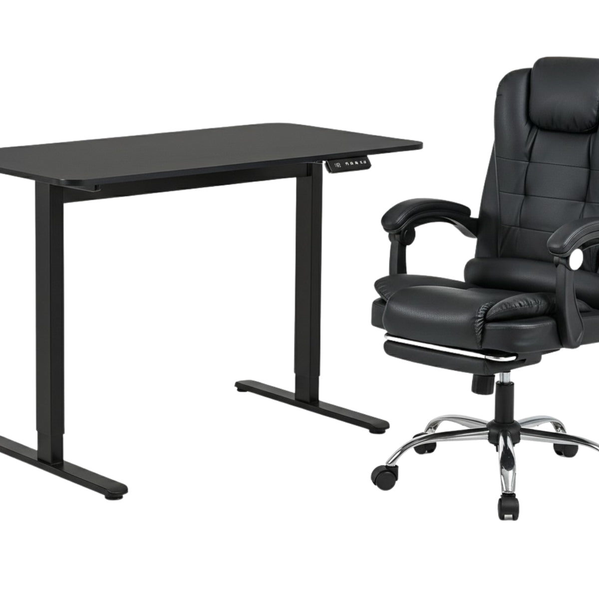 Height Adjustable Desk Set LK All Black & Colson Massage Office Chair ...