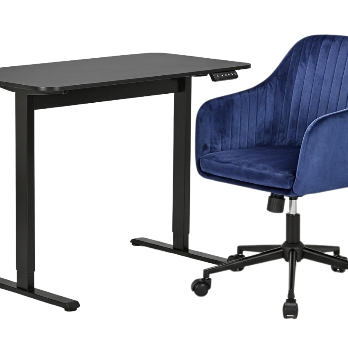Height Adjustable Desk Set LK All Black & Lilac Office Chair Velvet Bl ...