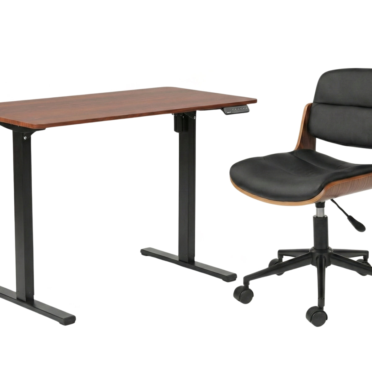 Height Adjustable Desk Set LK walnut Black & Rocket Wooden Executive O ...