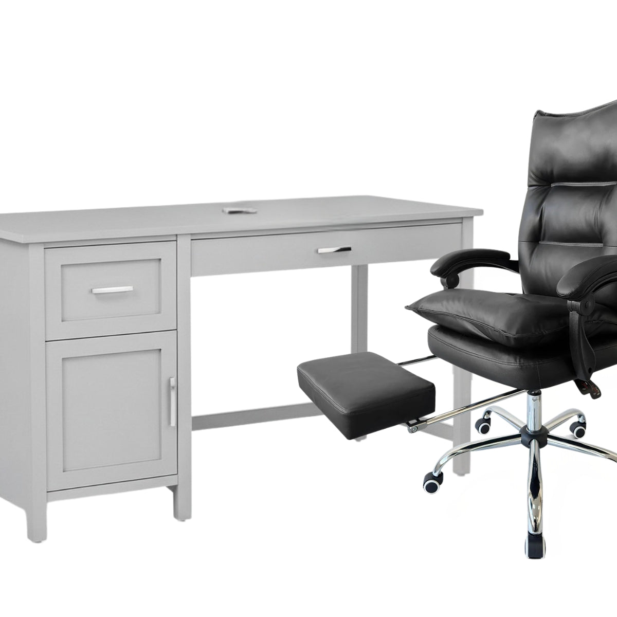 Home Office Desk with Storage Grey & New Markus Office Chair with Foot ...