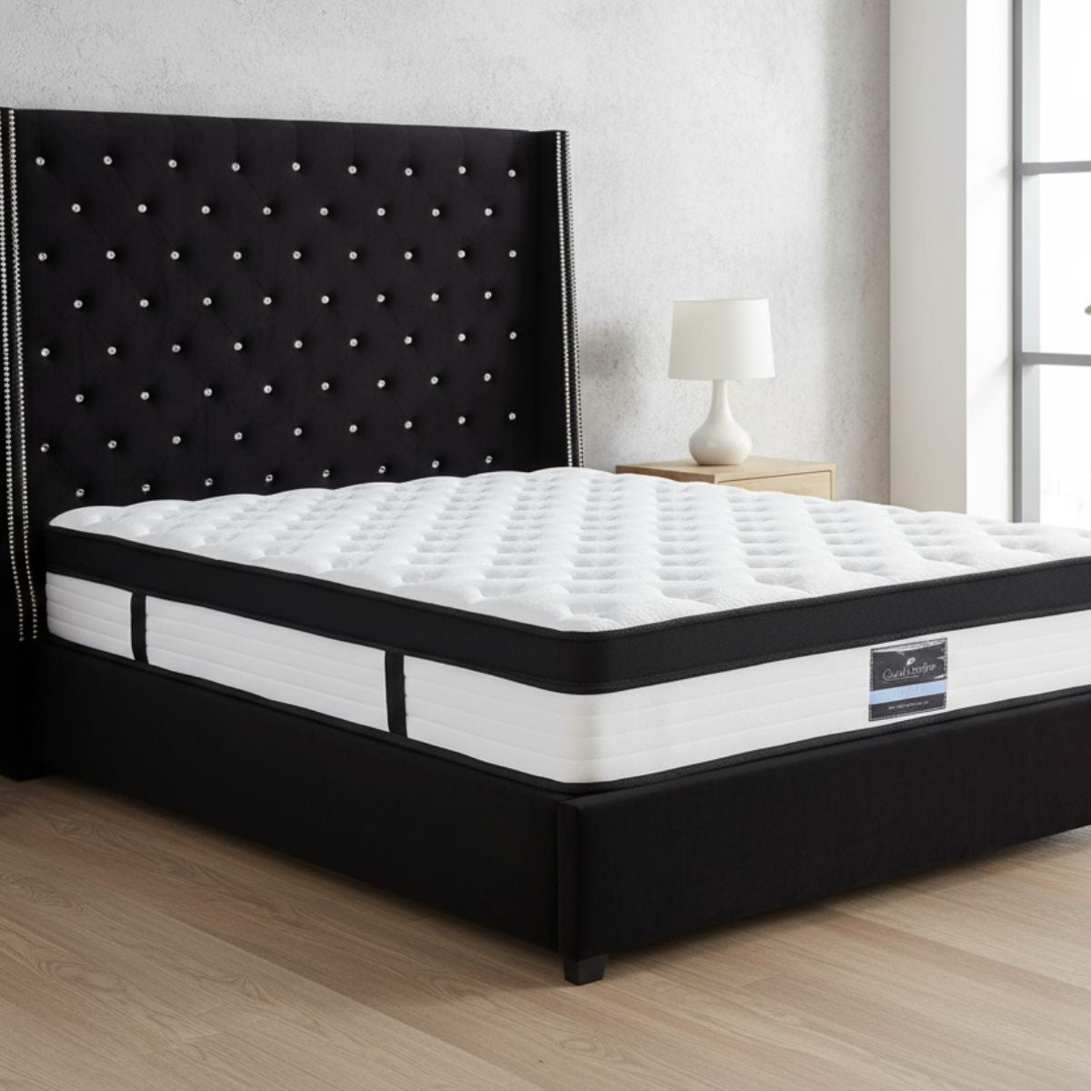 Aria Velvet Bed Frame Black & Euro Top Mattress G31 - Queen (Combo ...