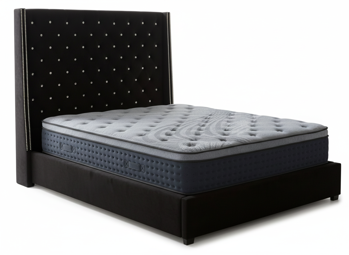 Aria Velvet Bed Frame Black & Euro Top Mattress B34 - Queen –Affordable ...