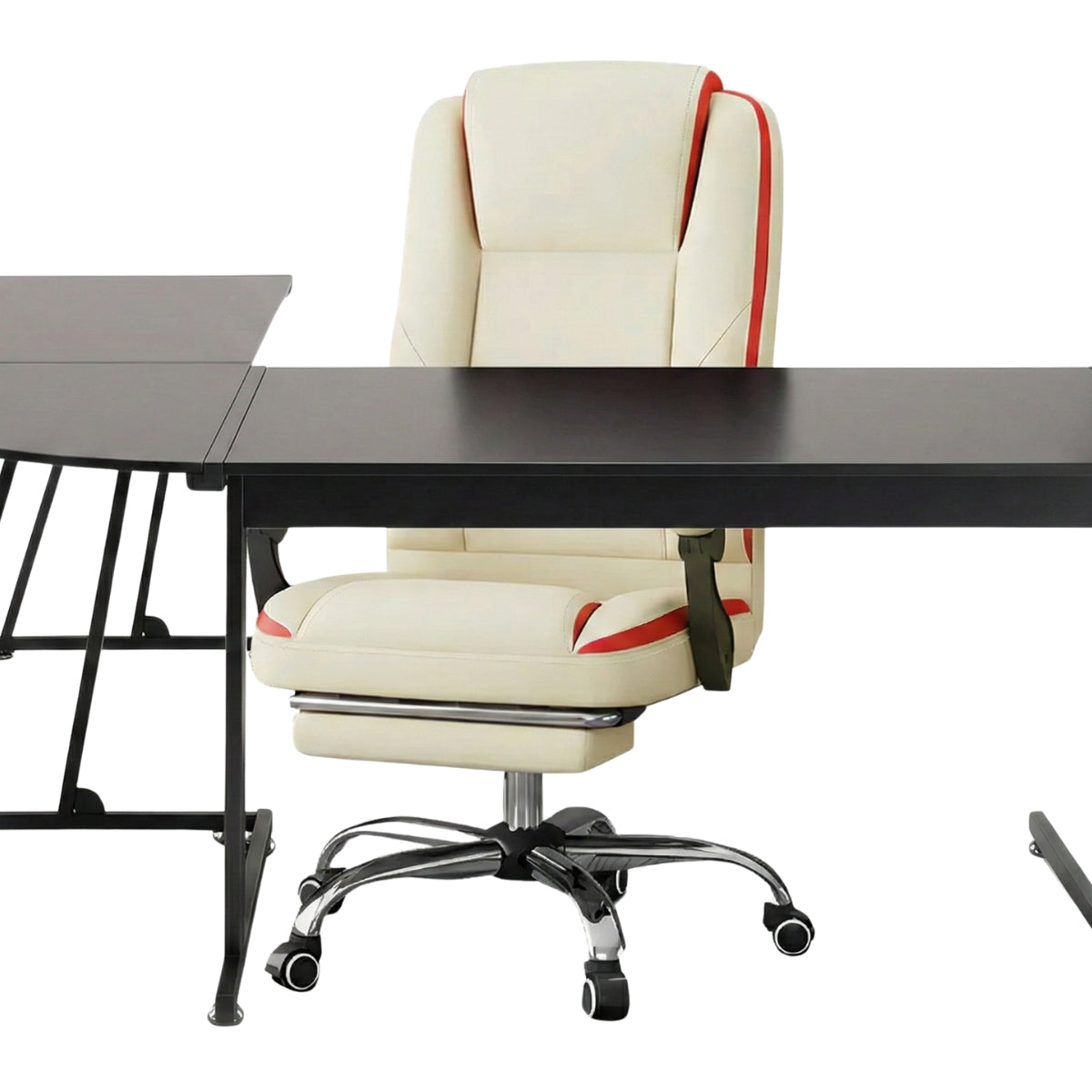 Irina L-Shaped Computer Desk & Siena Executive Office Chair PU Beige ...