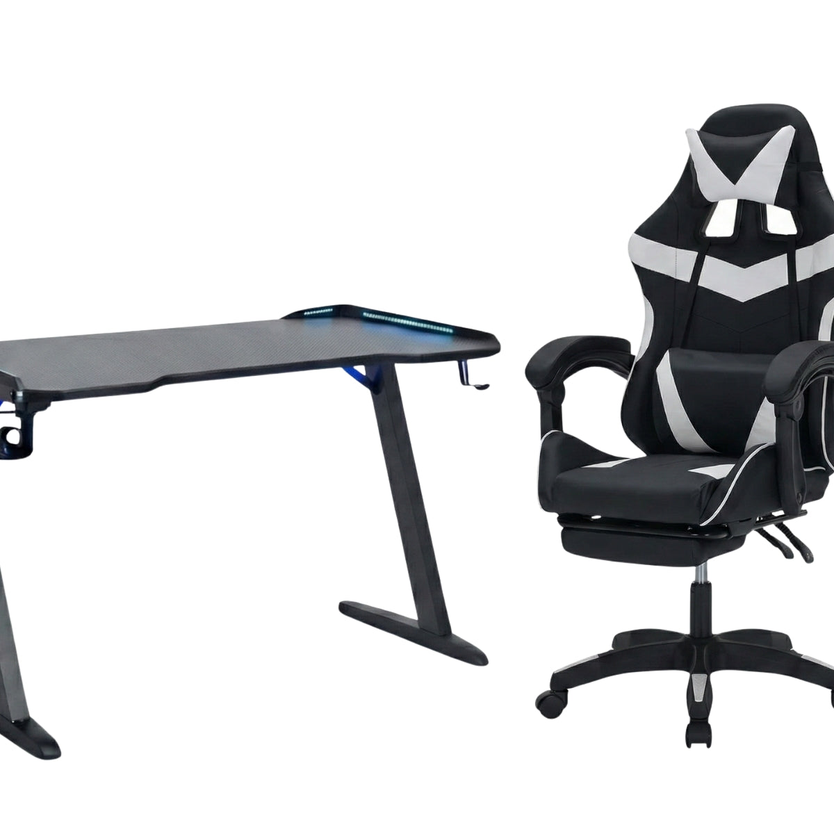 Gaming Table & Nicola Gaming chair PVC Black+White –Affordable Home ...